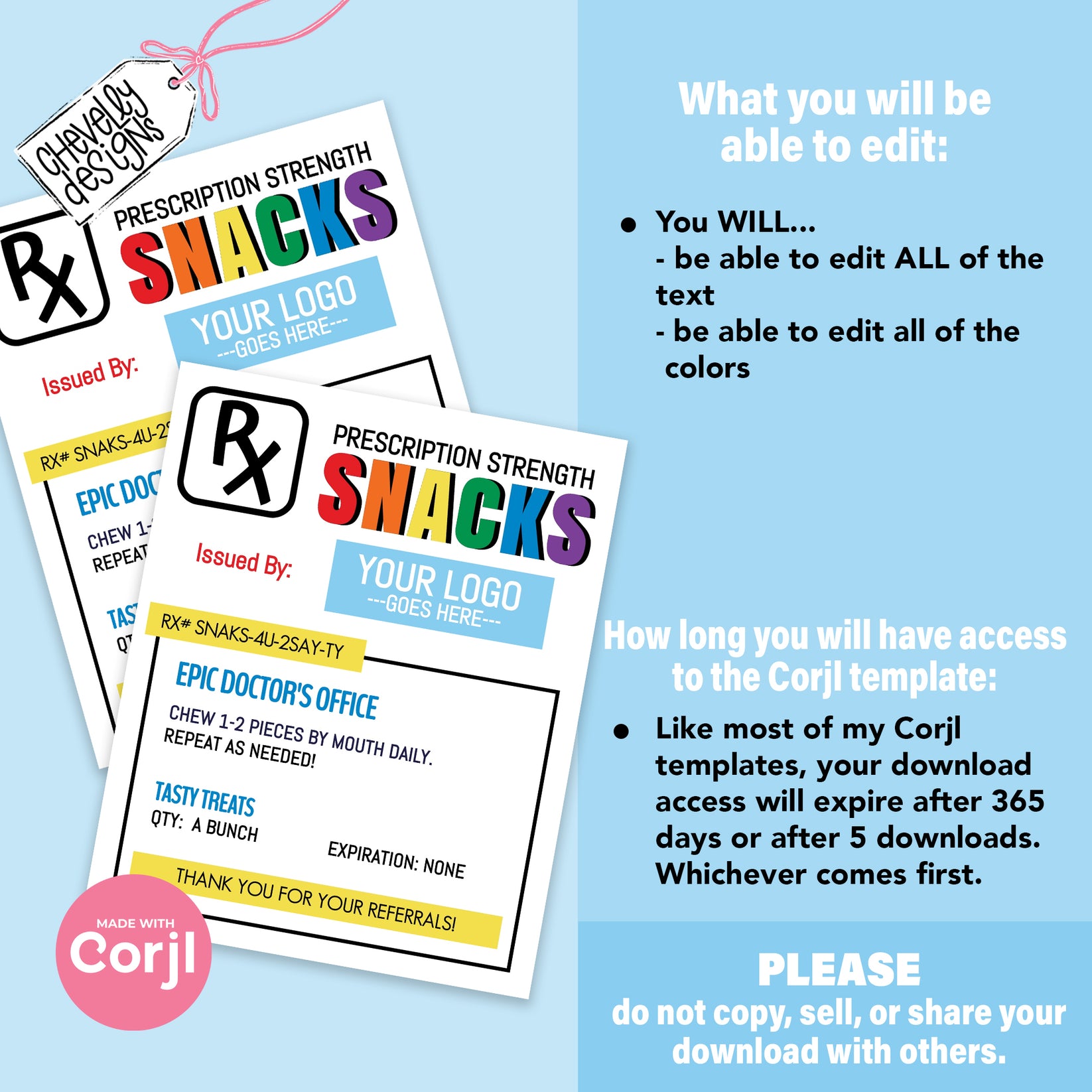 EDITABLE - Prescription Snacks - Printable Referral Marketing Gift Tag ...