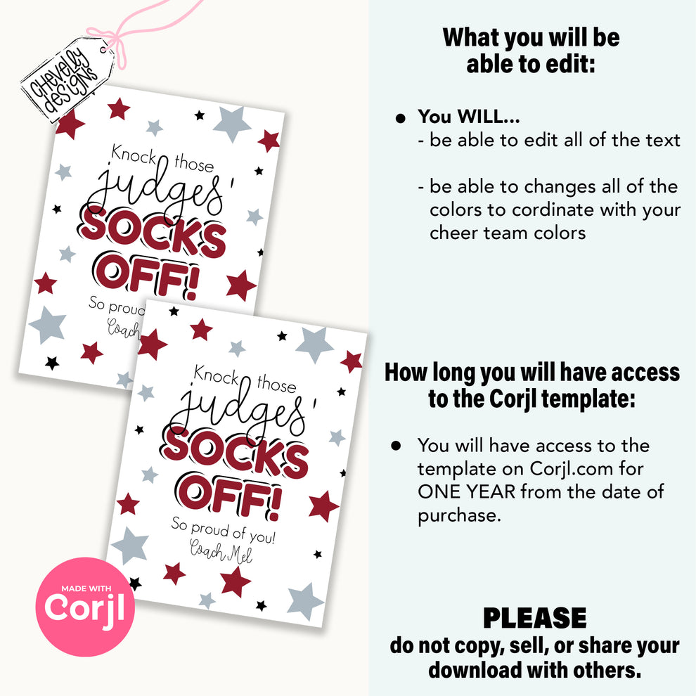 EDITABLE - Knock those Judges Socks Off - Gift Tags for Cheerleaders ...