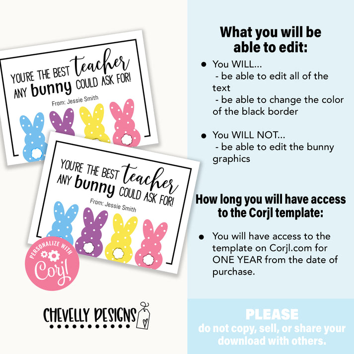 Editable - You're the Best Teacher any Bunny Could Ask For - Easter Gi ...