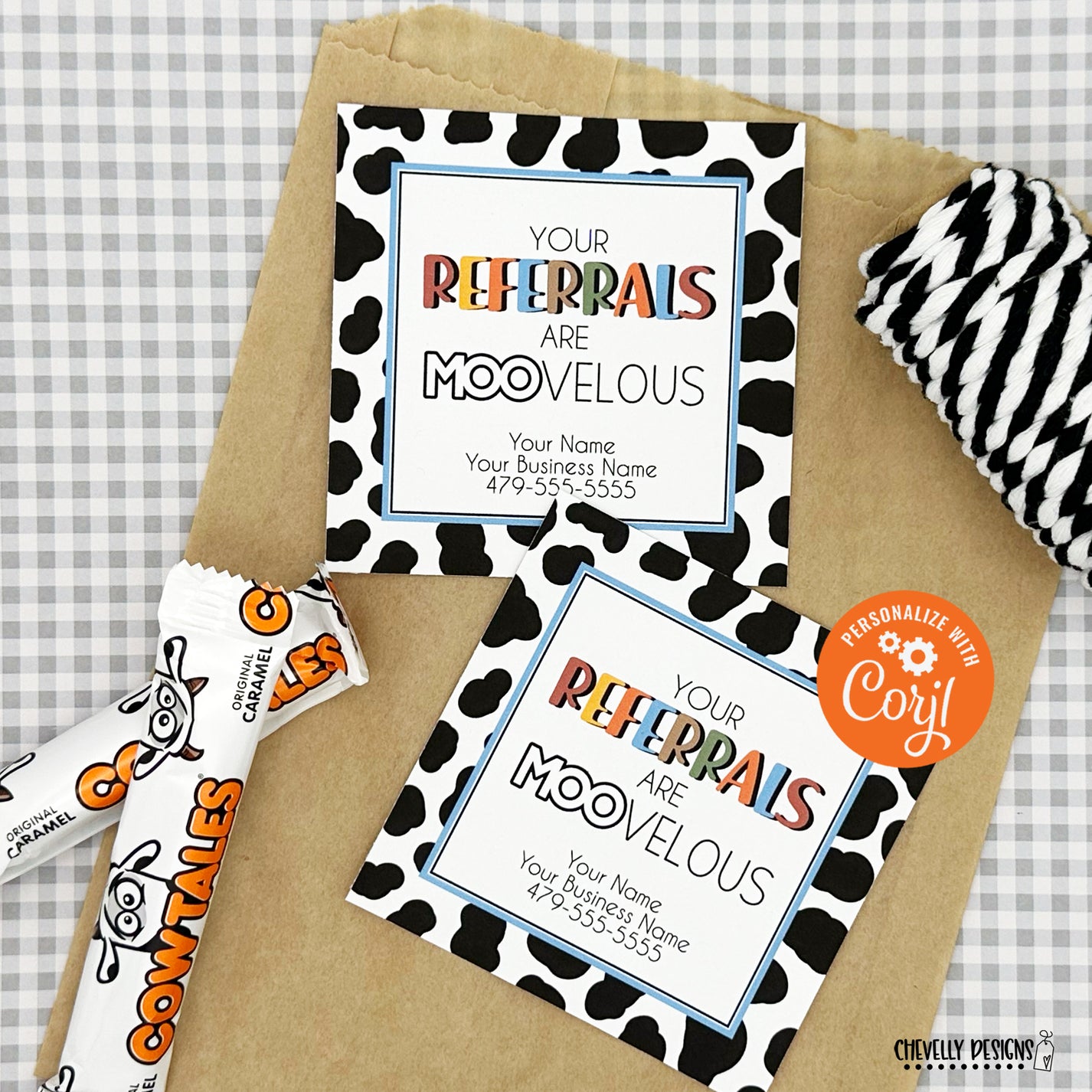 EDITABLE - Your Referrals are MOO-velous - Business Marketing Gift Tag ...