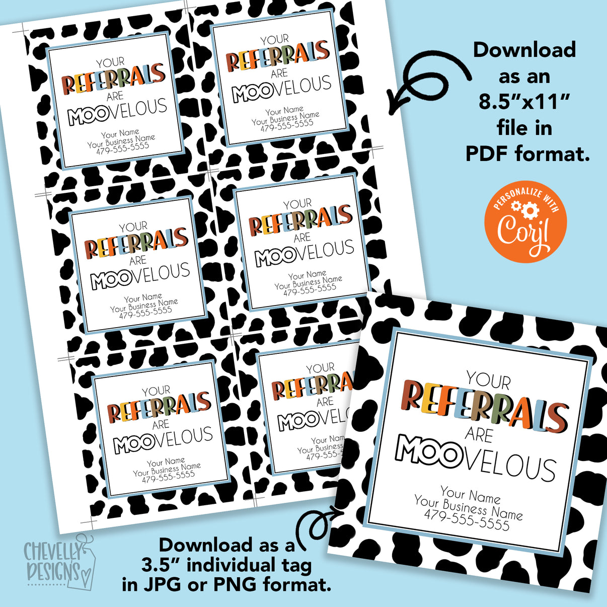 EDITABLE - Your Referrals are MOO-velous - Business Marketing Gift Tag ...