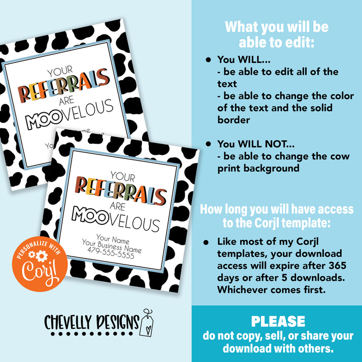 EDITABLE - Your Referrals are MOO-velous - Business Marketing Gift Tag ...