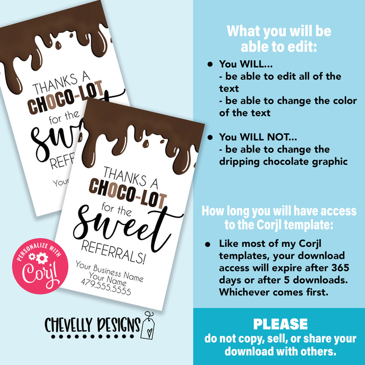 EDITABLE - Thanks a Choco-LOT for the Sweet Referrals - Printable Busi ...