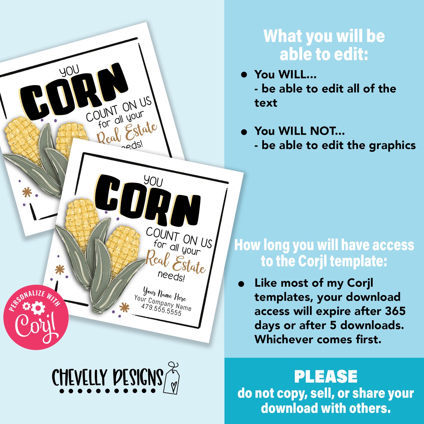 EDITABLE - You Corn Count On Us - Referral Marketing Gift Tags - Print ...