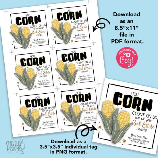 EDITABLE - You Corn Count On Us - Referral Marketing Gift Tags - Print ...