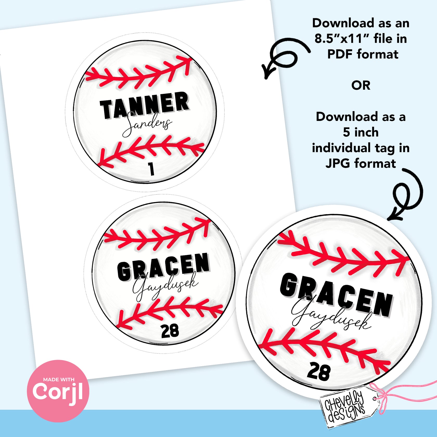 EDITABLE - Baseball Gift Tag for Individual Player Gifts - Printable D ...