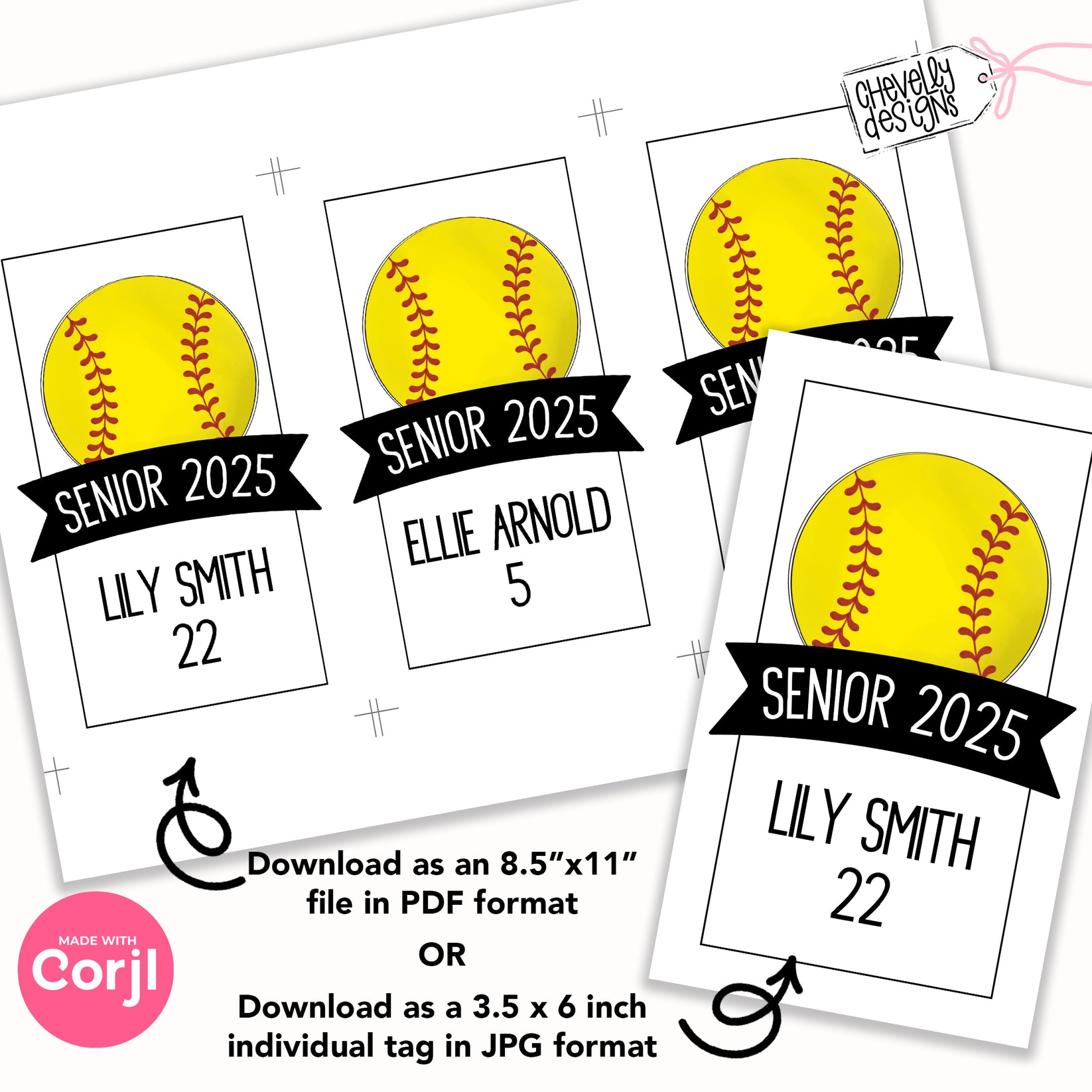 EDITABLE Printable Softball Gift Tag for Senior Night Player Gifts, Di ...
