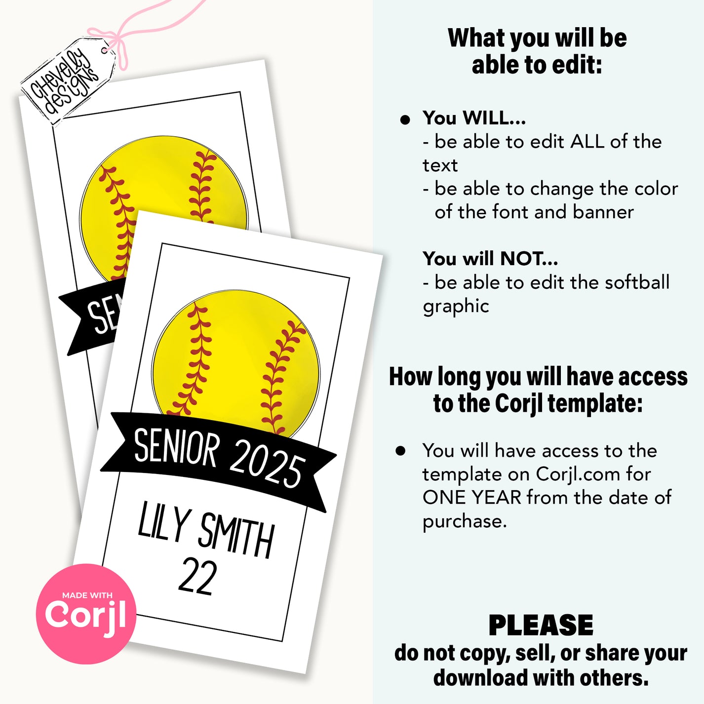 EDITABLE Printable Softball Gift Tag for Senior Night Player Gifts, Di ...
