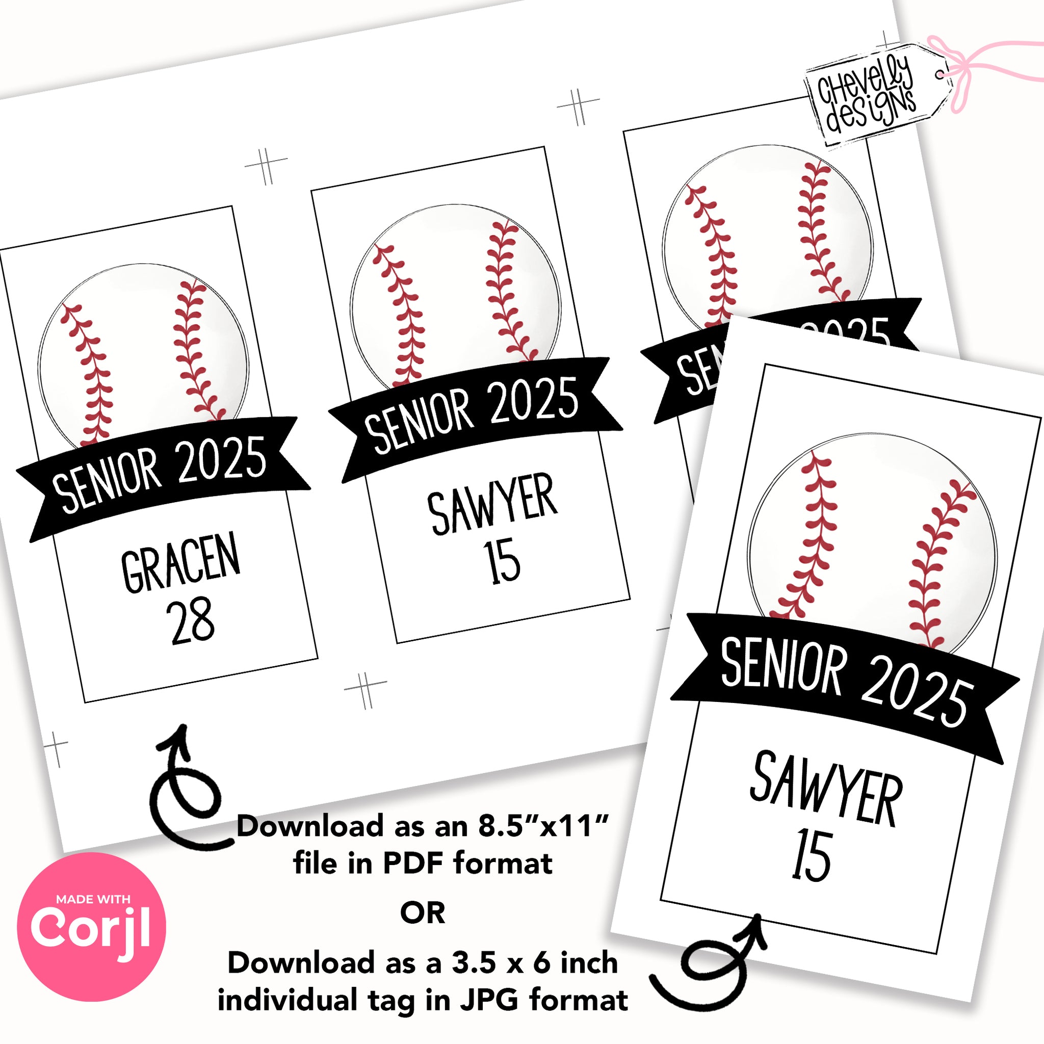 EDITABLE Printable Baseball Gift Tag for Senior Night Player Gifts, Di ...