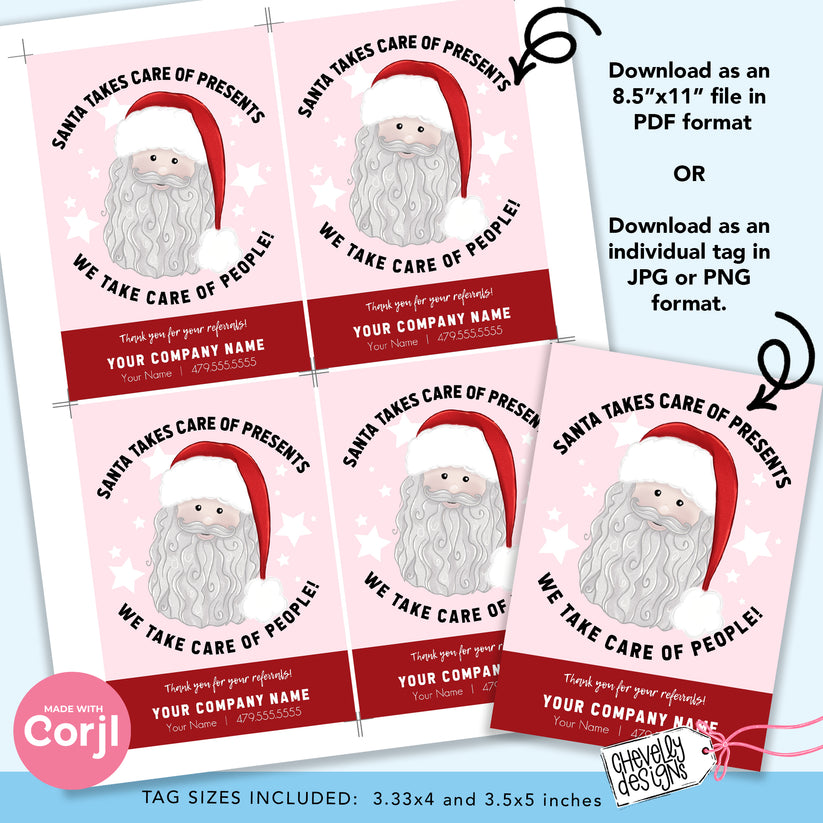 EDITABLE Christmas Referral Gift Tags - Santa Takes Care of Presents ...