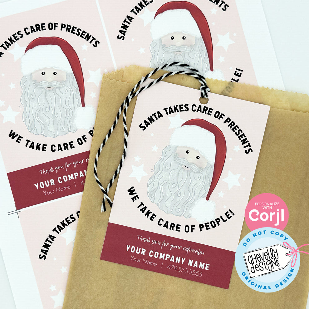 EDITABLE Christmas Referral Gift Tags - Santa Takes Care of Presents ...