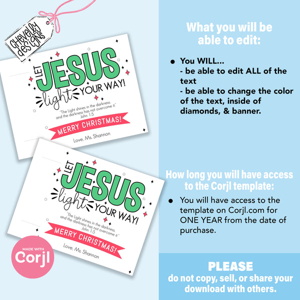 EDITABLE - Glow Stick Gift Tags - Let Jesus Light Your Way Christmas T ...