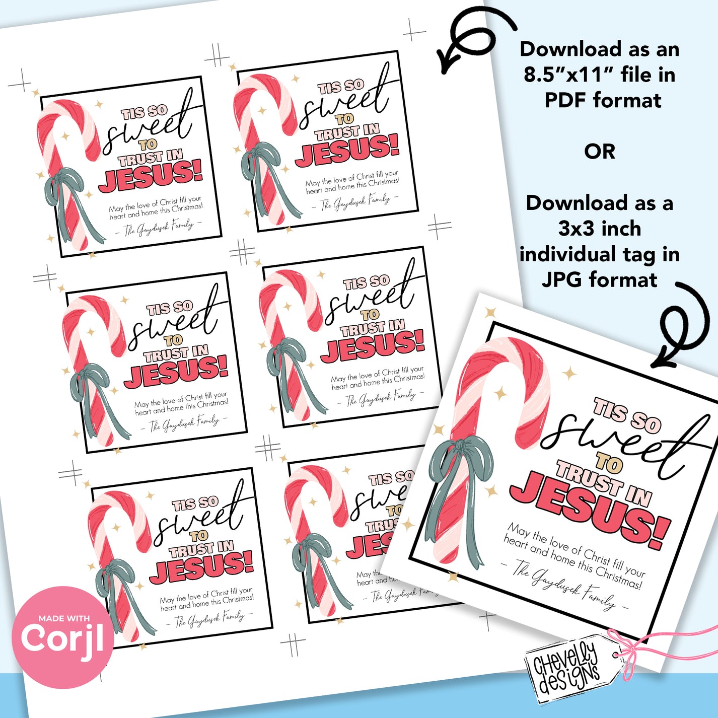 EDITABLE - Tis so Sweet to Trust in Jesus Candy Cane Christmas Treat T ...