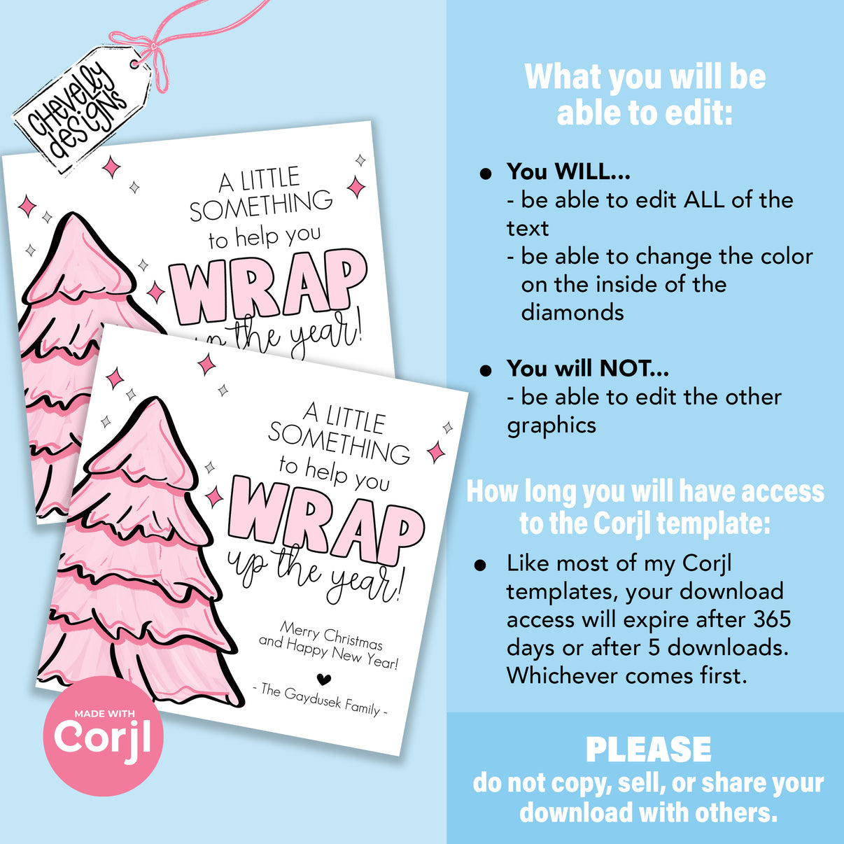 EDITABLE - Wrap Up the Year - Pink Christmas Gift Tags for Wrapping Pa ...