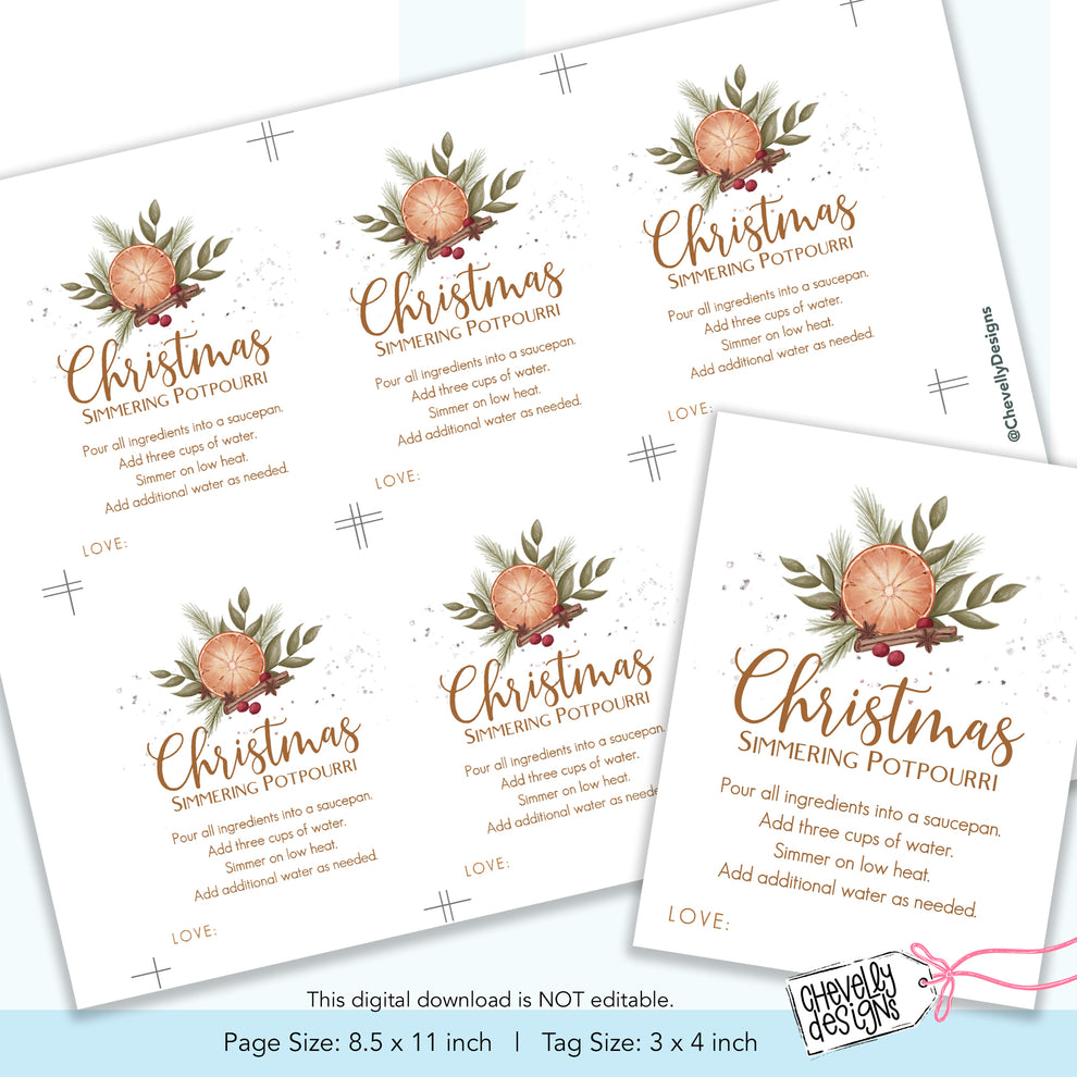 Christmas Simmering Potpourri Printable Gift Tag – Chevelly Designs