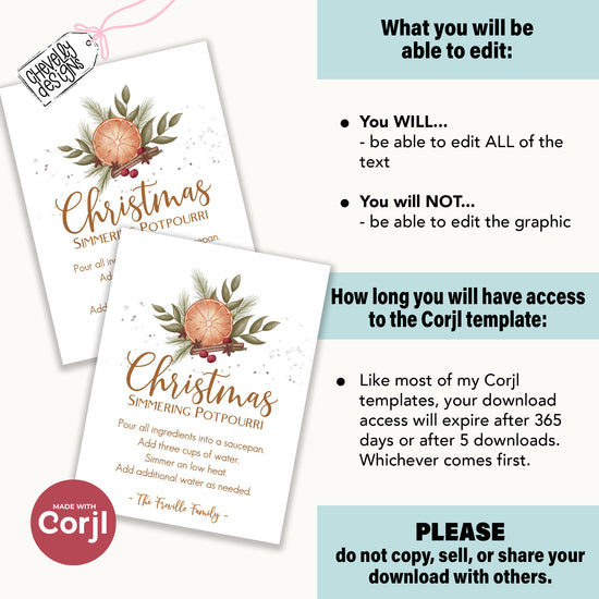 EDITABLE - Christmas Simmering Potpourri Printable Gift Tag – Chevelly ...