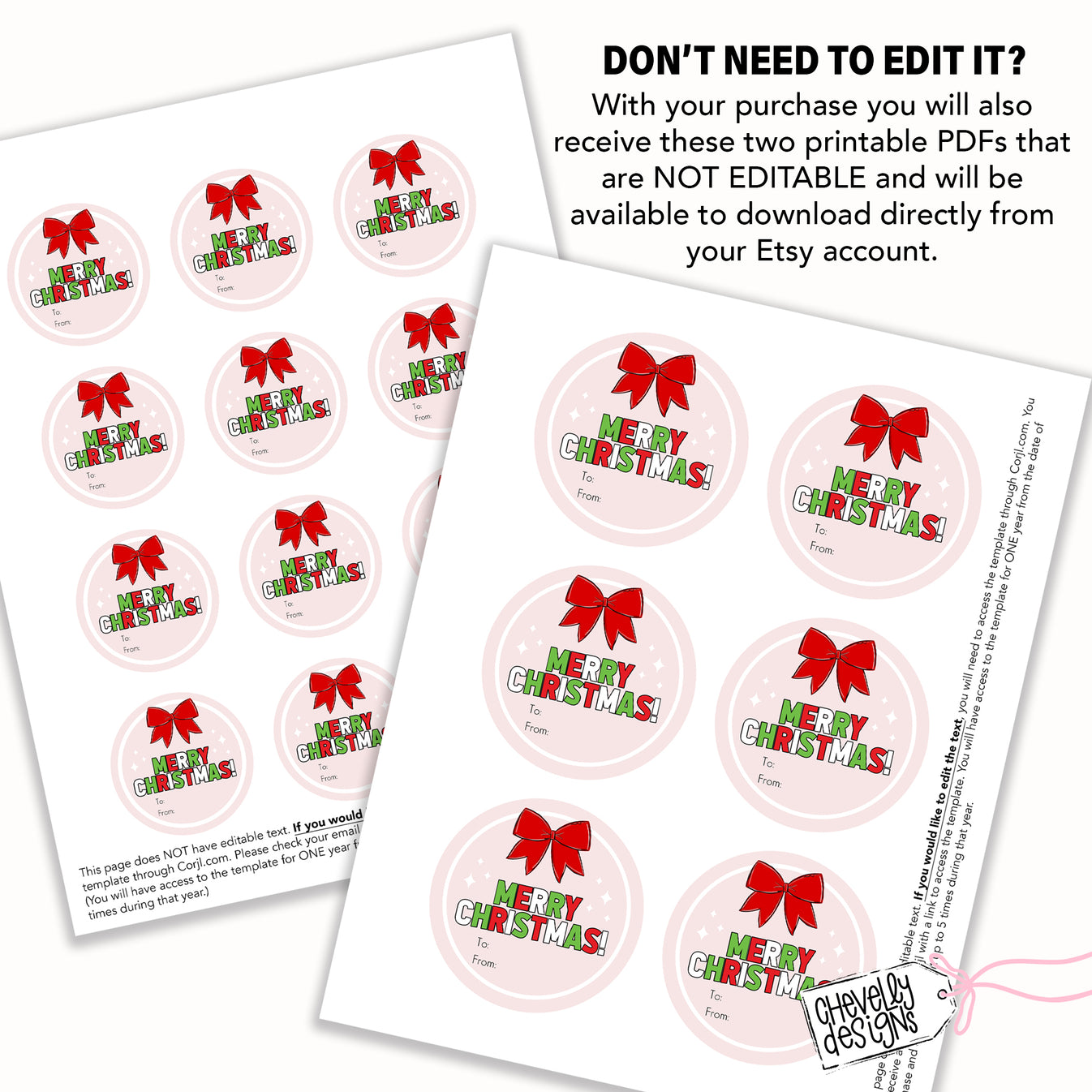 EDITABLE - Merry Christmas Bow Circle Gift Tags, Printable Digital Fil ...