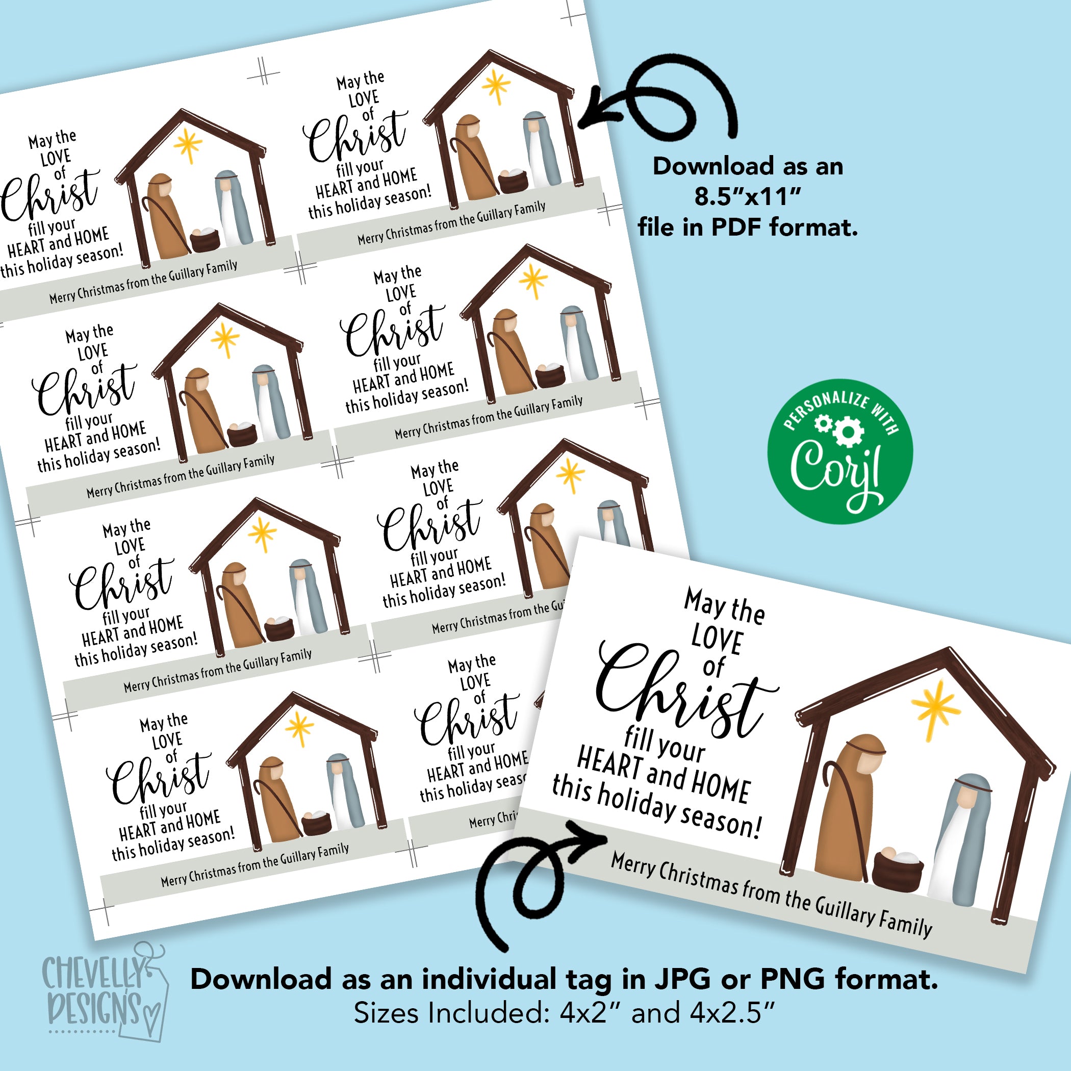 EDITABLE - Love of Christ Christmas Nativity Gift Tags - Printable Dig ...