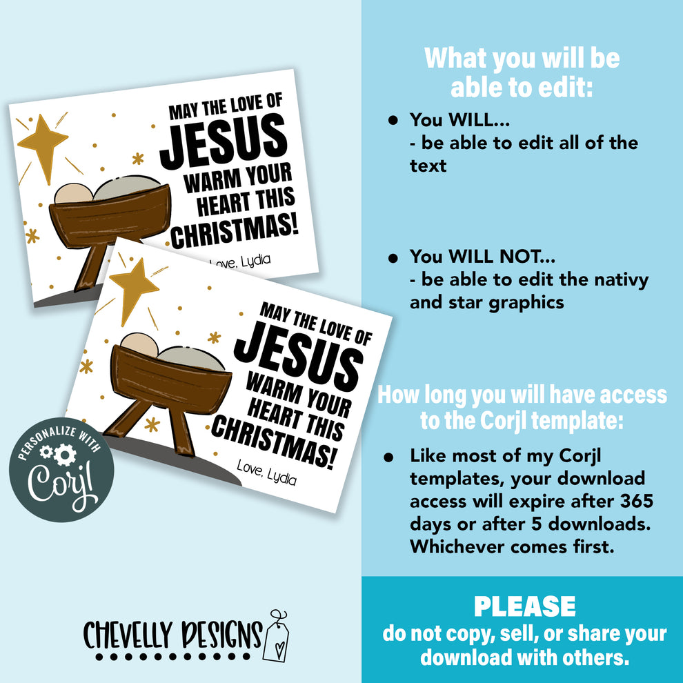 EDITABLE - Love of Jesus Warm Your Heart - Christmas Nativity Gift Tag ...