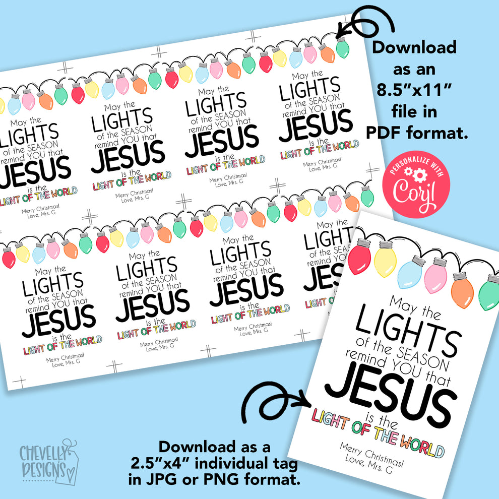 EDITABLE - Jesus, Light of the World - Printable String of Christmas L ...