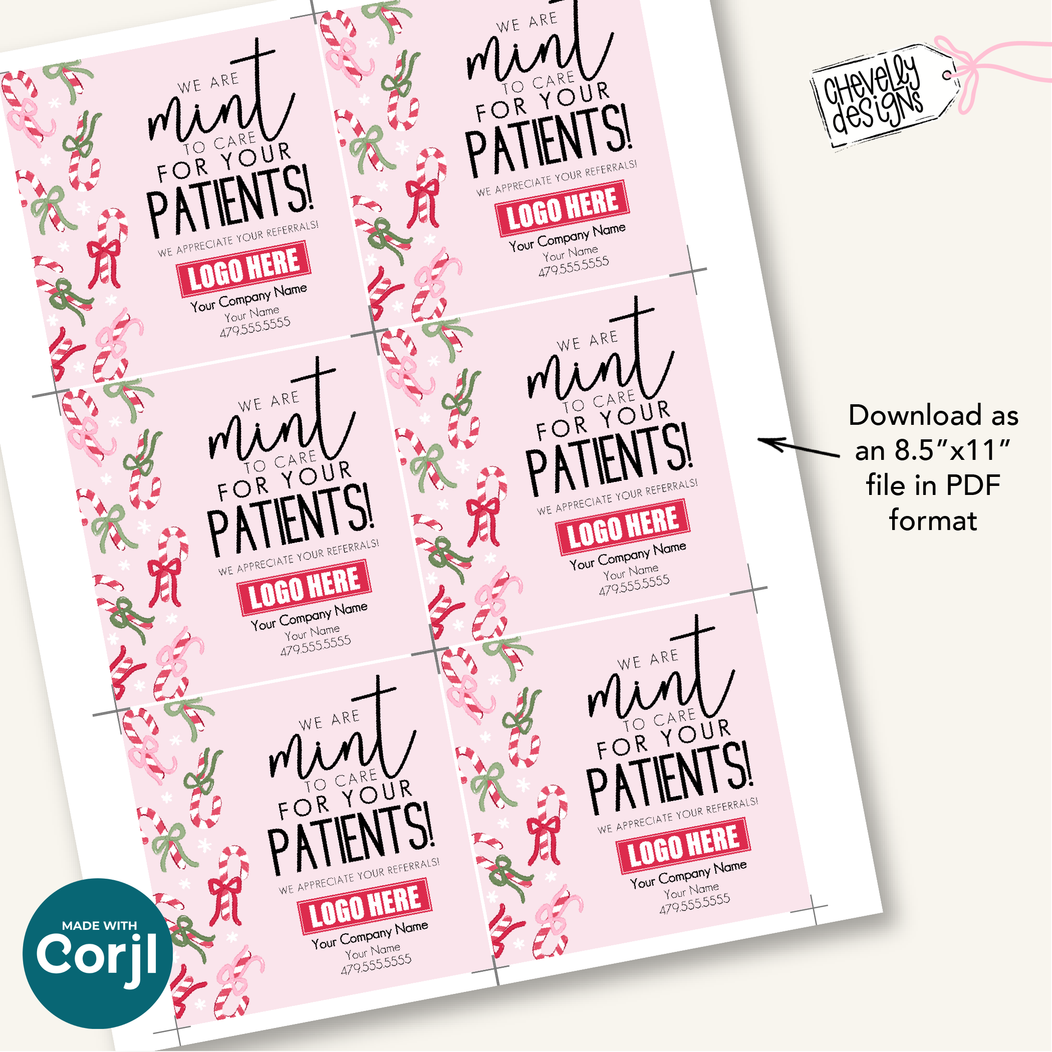 Editable Christmas Referral Gift Tag: Candy Cane, Holiday Patient Care ...