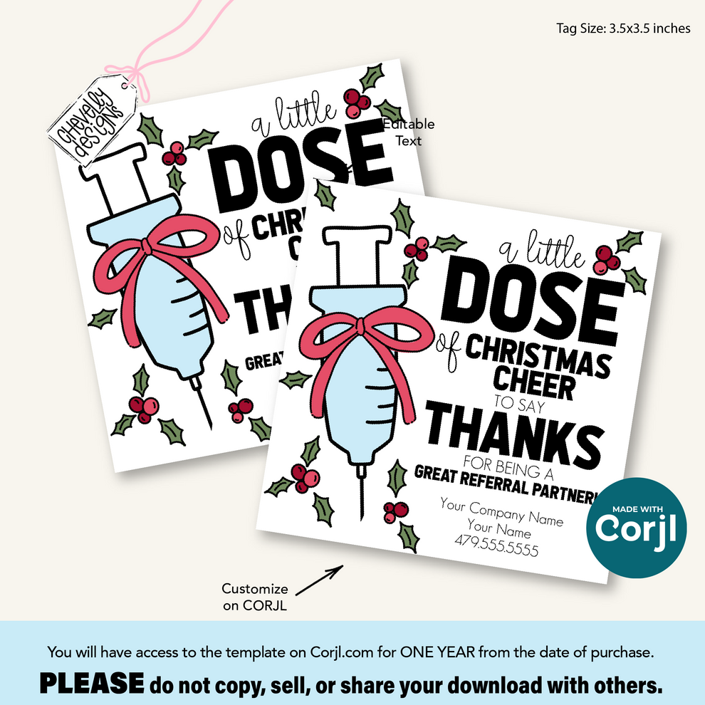 Editable Referral Gift Tag: Dose of Christmas Cheer, Healthcare Market ...