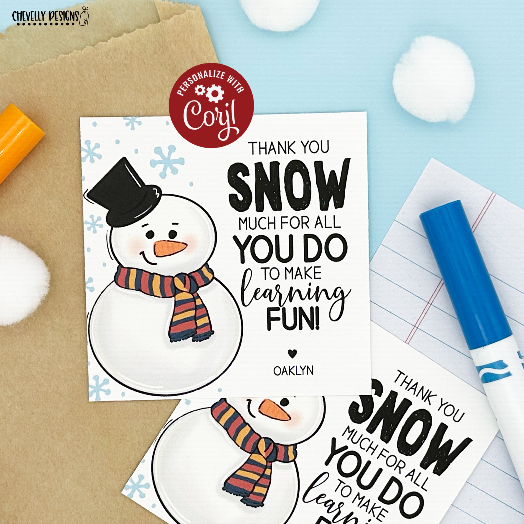 EDITABLE - Thank You Snow Much for All You Do - Teacher Treat Gift Tag ...