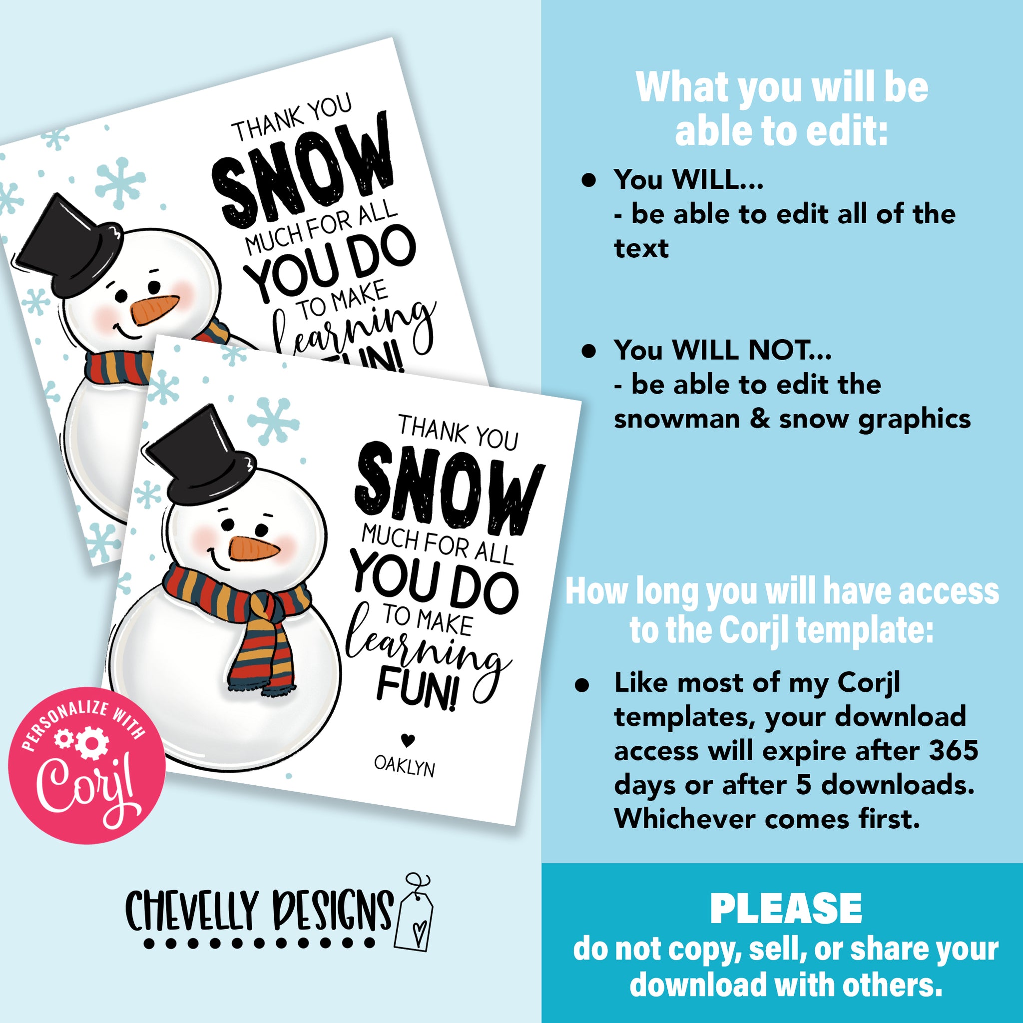 EDITABLE - Thank You Snow Much for All You Do - Teacher Treat Gift Tag ...