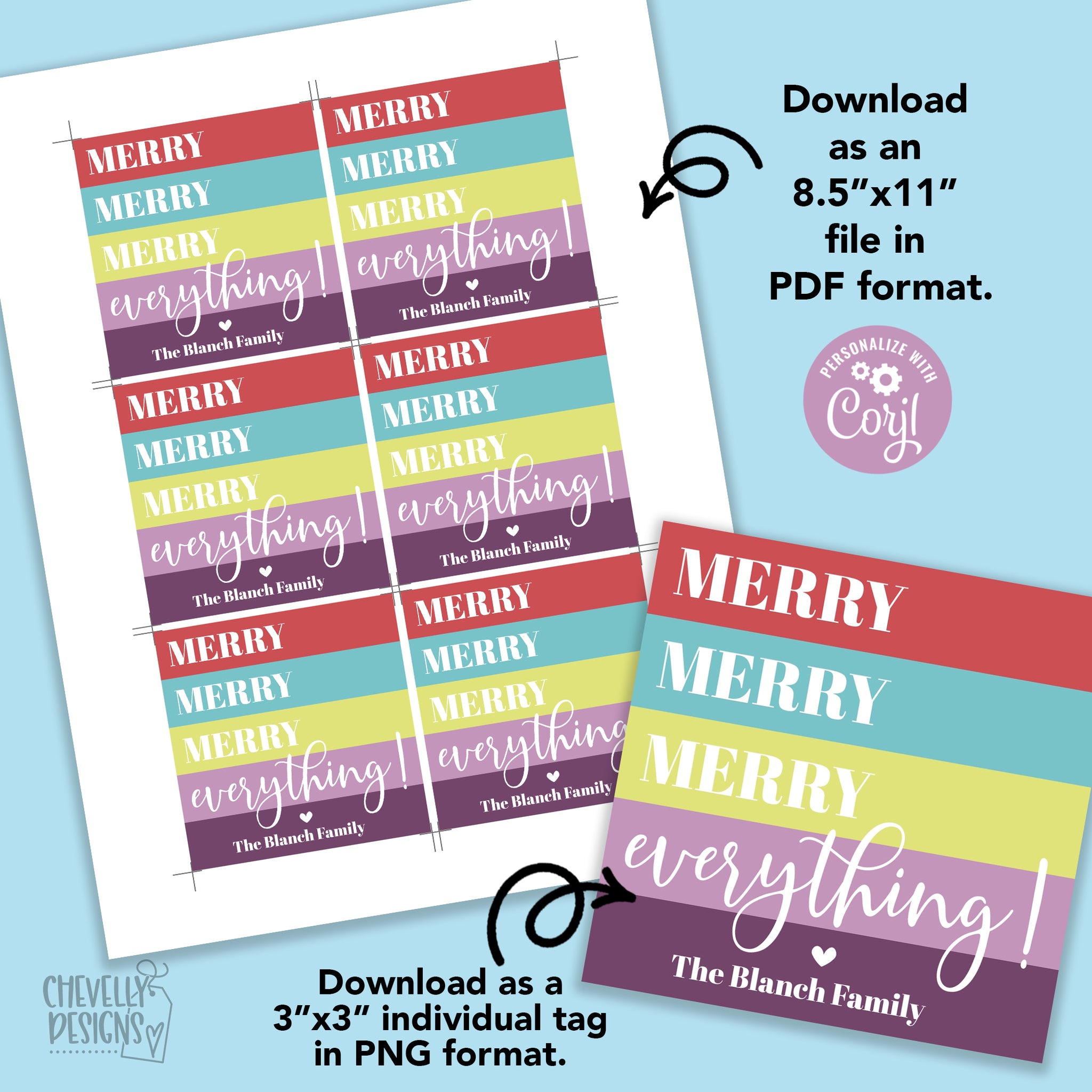 EDITABLE - Merry Everything - Christmas Holiday Gift Tags - Printable ...