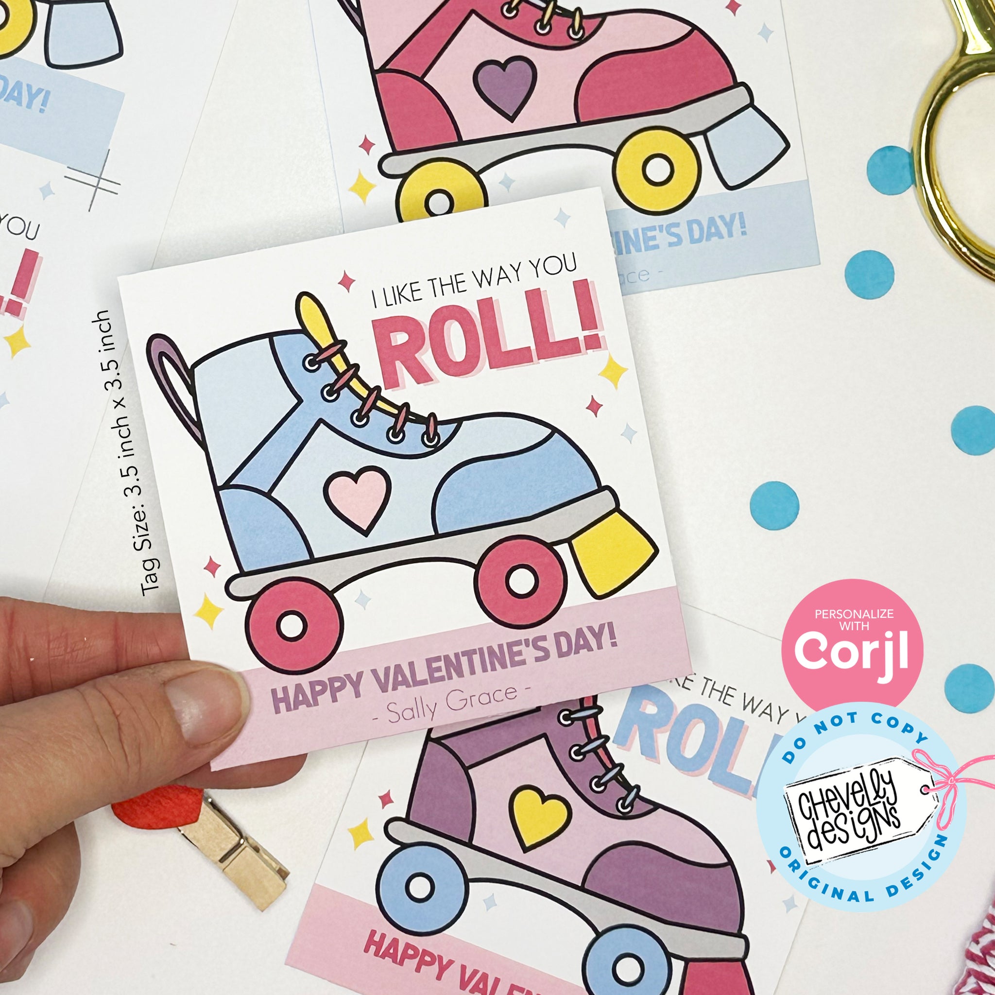 Editable, Printable Roller Skate Valentine Cards for Class Party, I Li ...