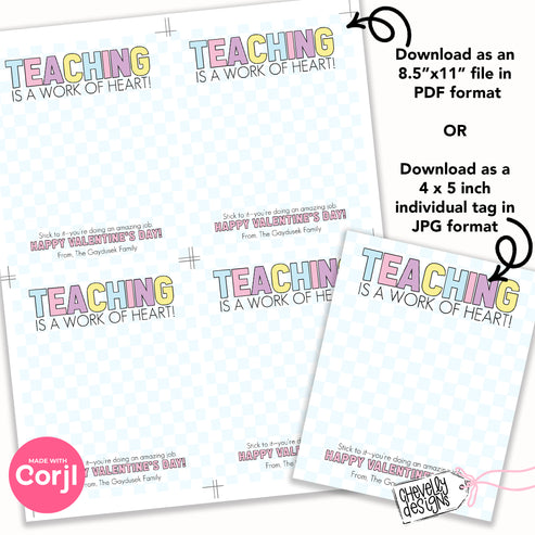 Editable Printable Valentine Cards for Sticky Notes, Teaching is a Wor ...