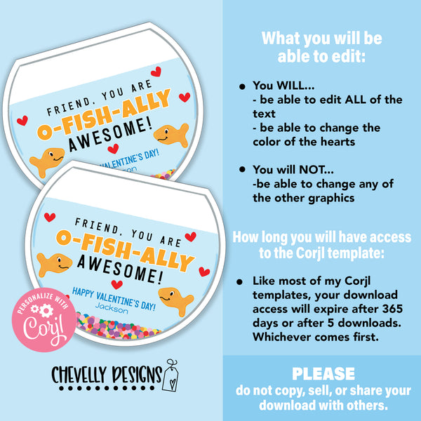 Editable - Printable Fishbowl Valentines - Classmate gifts - Digital F ...