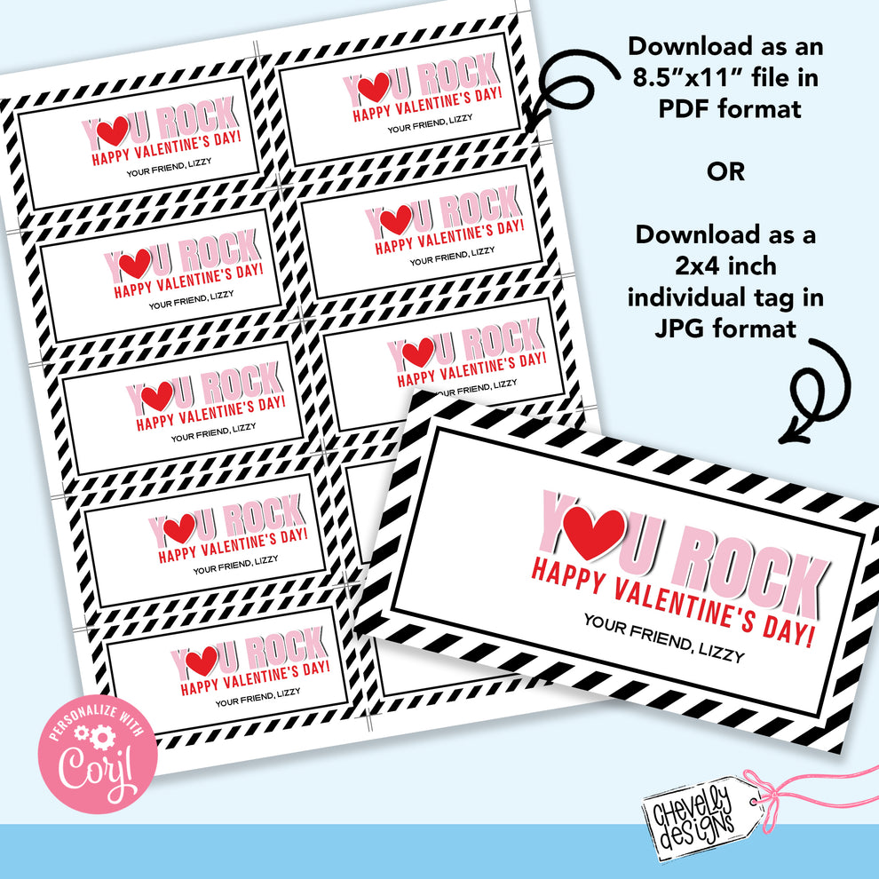 EDITABLE - You Rock Valentine - Student Valentine Cards - Printable Di ...