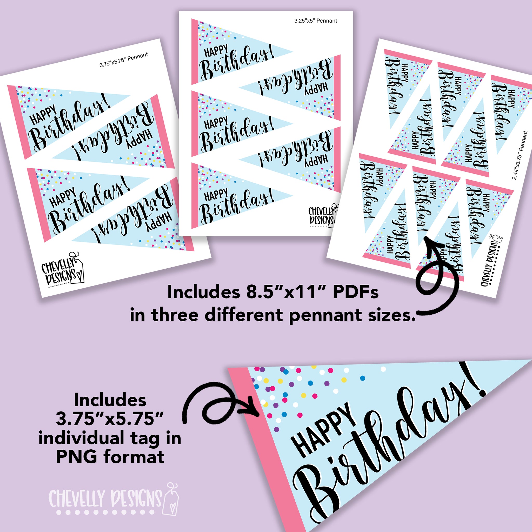 Printable Confetti Happy Birthday Pennant - DIGITAL FILE – Chevelly Designs