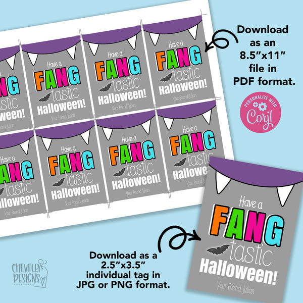 Editable - Have a Fang-tastic Halloween Gift Tags - Printable Digital ...