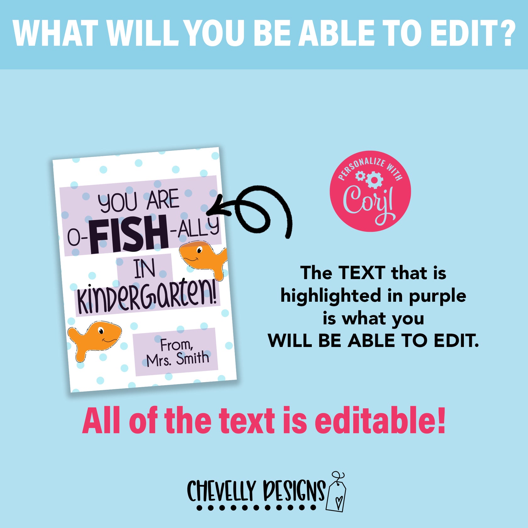 Editable - You Are o-FISH-ally in Kindergarten - Printable - Digital F ...