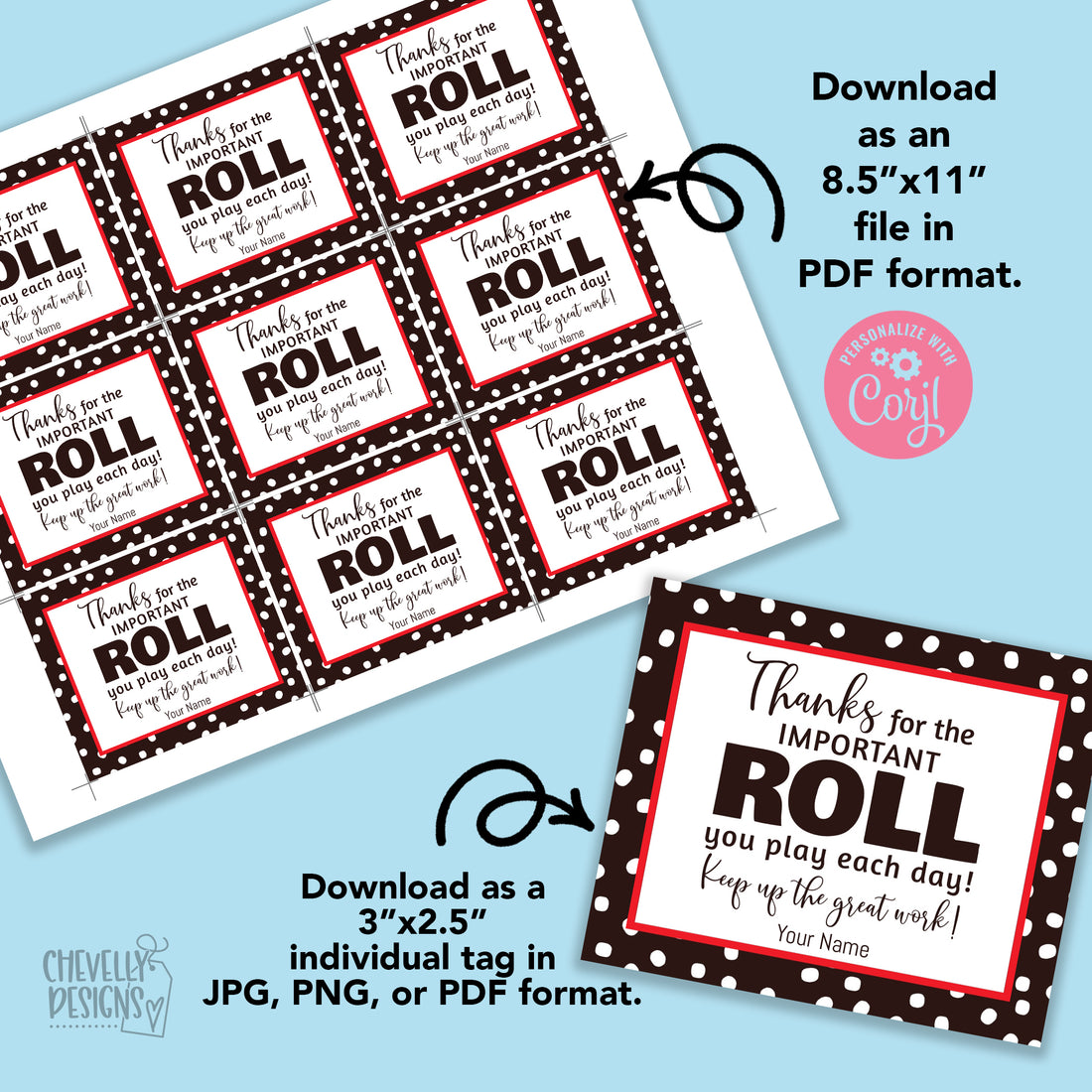 Editable - Thanks for the Important Roll (Role) You Play - Printable D ...