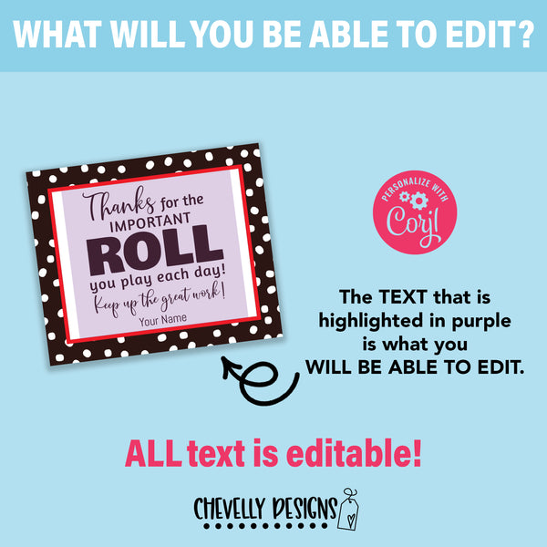 Editable - Thanks for the Important Roll (Role) You Play - Printable D ...