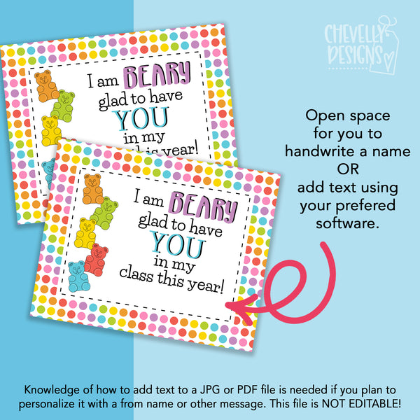 Printable Glad You Are In My Class - Gummy Bear Gift Tags - Digital Fi ...