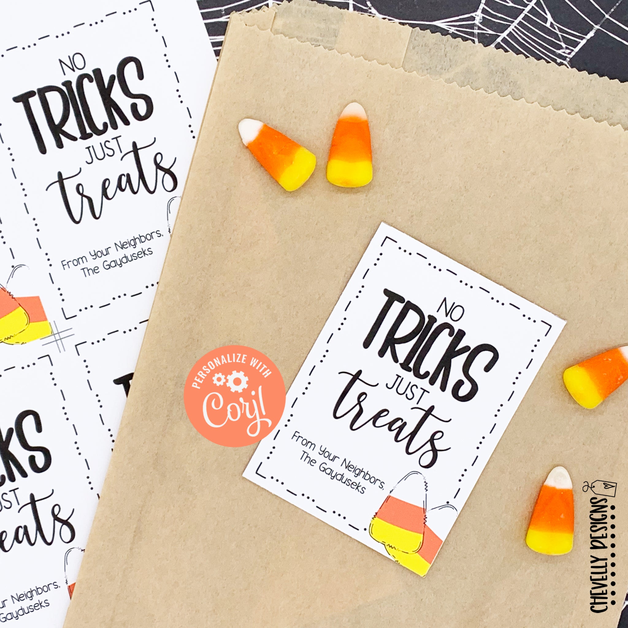 EDITABLE - No Tricks Just Treats - Candy Corn Halloween Gift Tags - Pr ...