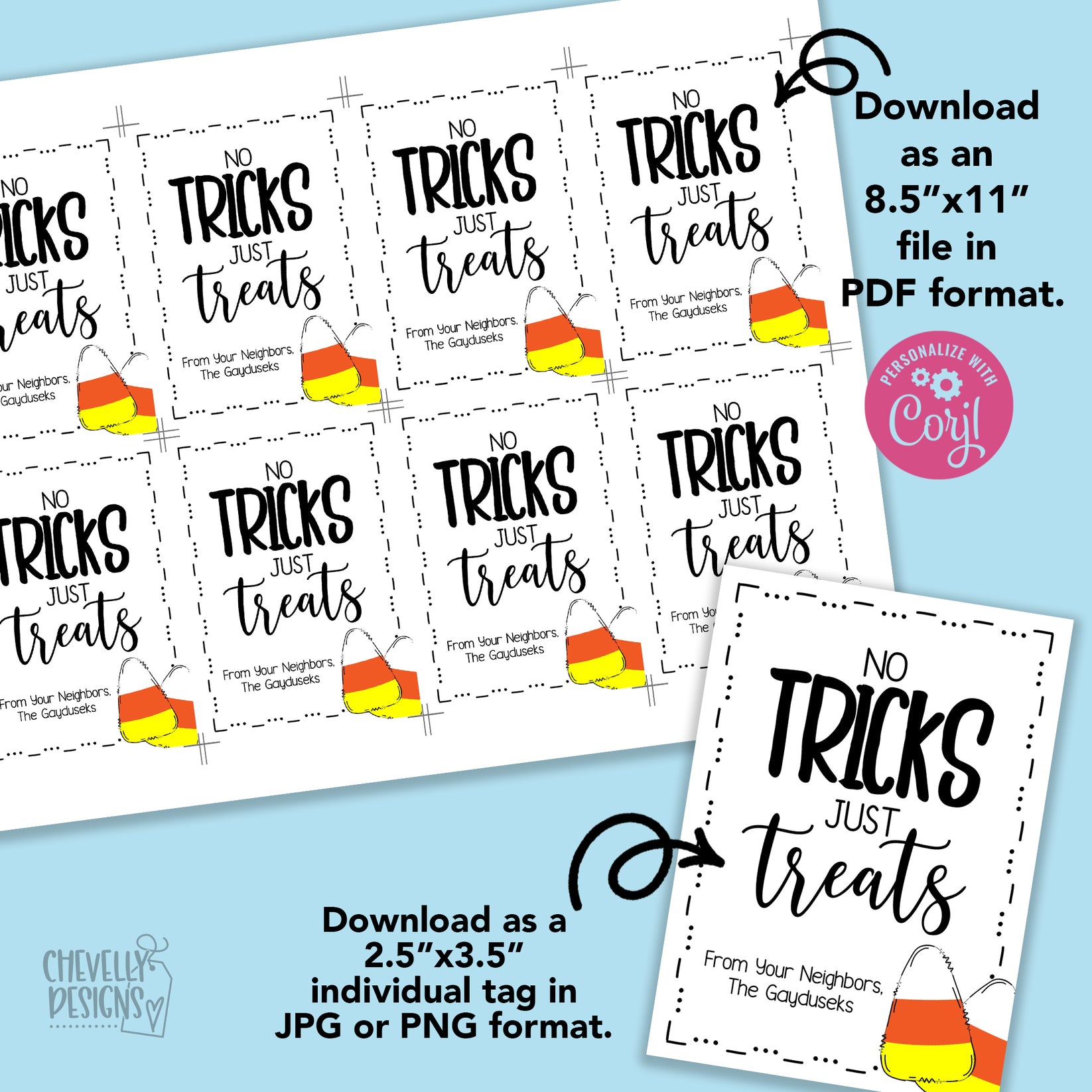 EDITABLE - No Tricks Just Treats - Candy Corn Halloween Gift Tags - Pr ...