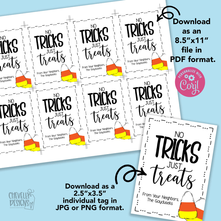 EDITABLE - No Tricks Just Treats - Candy Corn Halloween Gift Tags - Pr ...