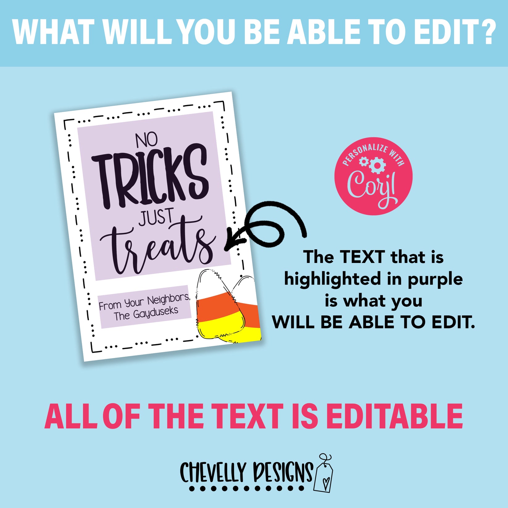 EDITABLE - No Tricks Just Treats - Candy Corn Halloween Gift Tags - Pr ...