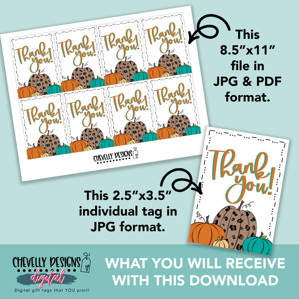 Printable Fall Thank You Gift Tags - Leopard Pumpkin - DIGITAL FILE ...