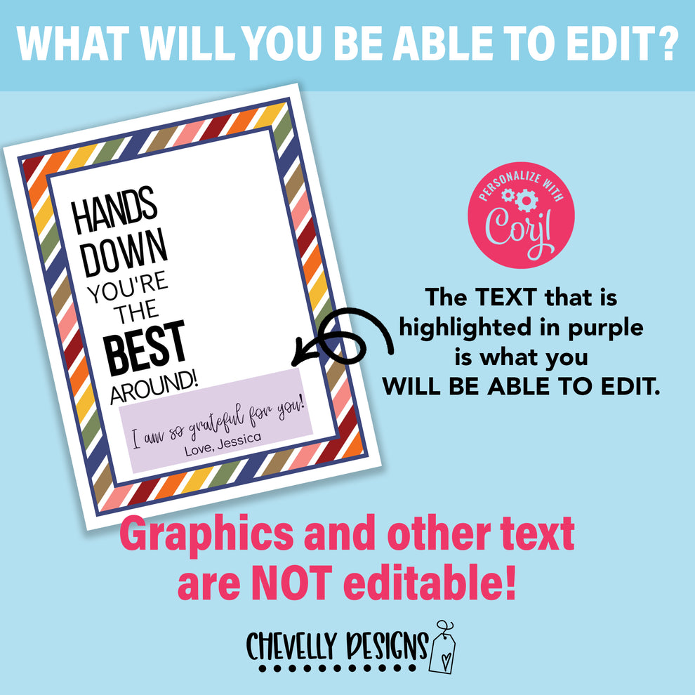 Editable - "Hands Down You're the Best Around!" Hand Sanitizer Gift Ta ...