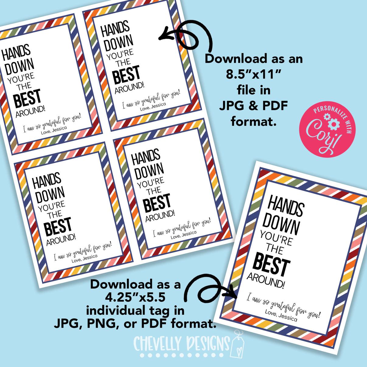 Editable - "Hands Down You're the Best Around!" Hand Sanitizer Gift Ta ...