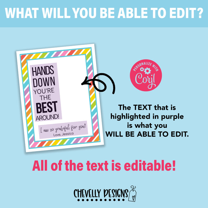 Editable - Hands Down You're the Best Around - Hand Sanitizer Gift Tag ...