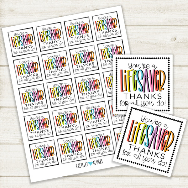 Lifesaver Thank You Gift Tags | Printable - Instant Digital File ...