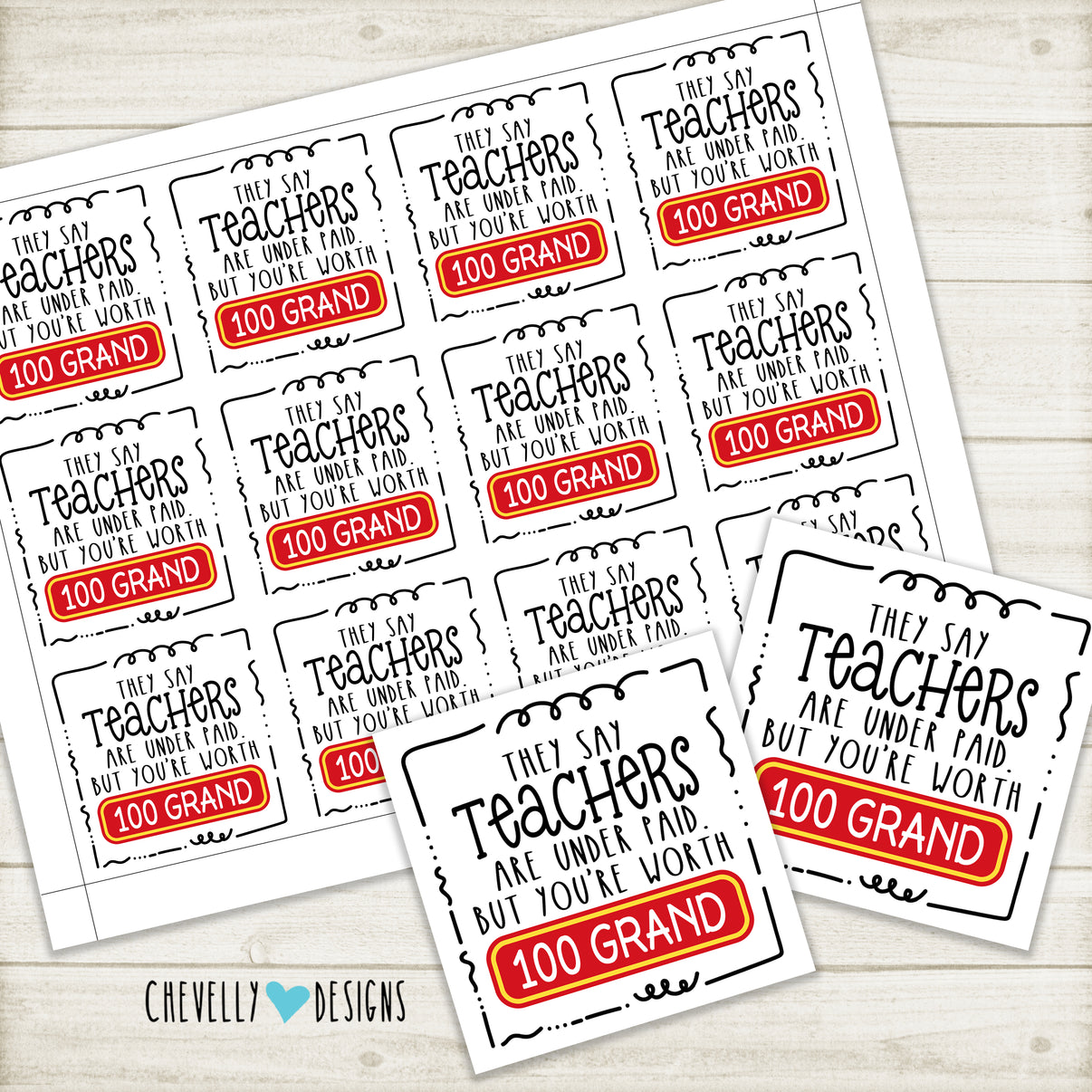Teacher Appreciation Gift Tags for 100 Grand Candy Bars | Instant Digi ...