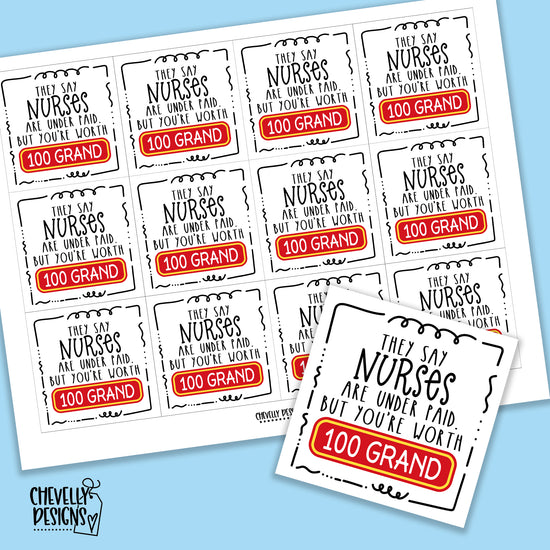 Nurse Appreciation Gift Tags for 100 Grand Candy Bars - Instant Digita ...